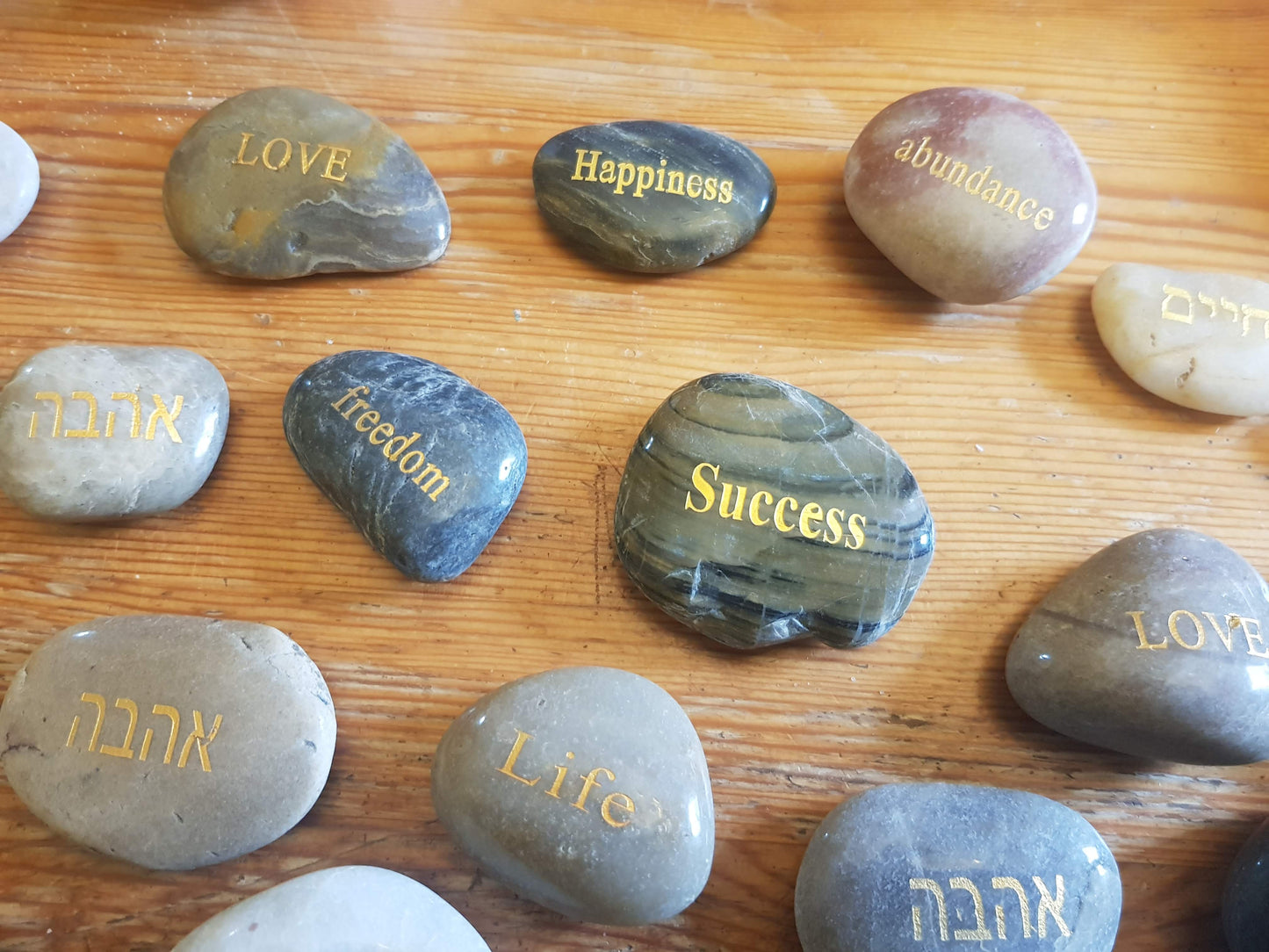 Hebrew English Blessings Stones: Health Bluenoemi unique blessing stone