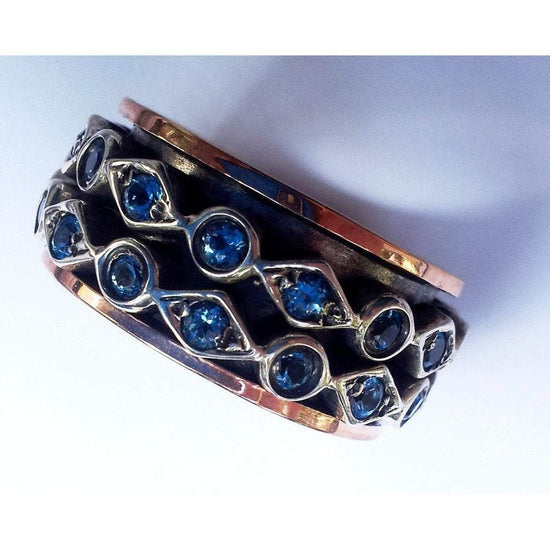 Spinner ring Sterling silver Rose gold 9K Meditation Blue ...